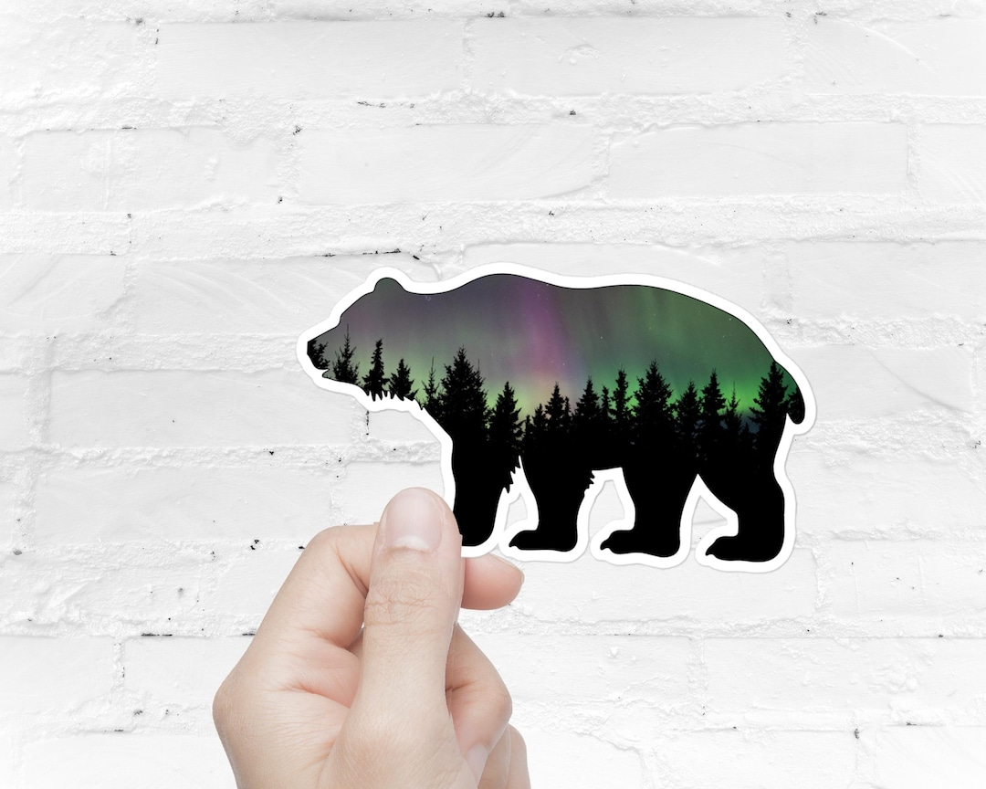 Northern Lights Bear Sticker: Waterproof Vinyl Decal - Etsy