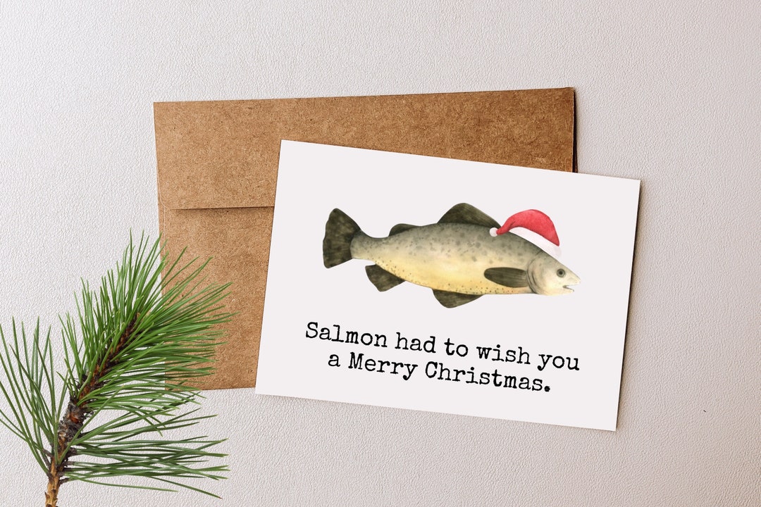Fish Christmas Card With Funny Pun, Salmon Card for Christmas Present ...