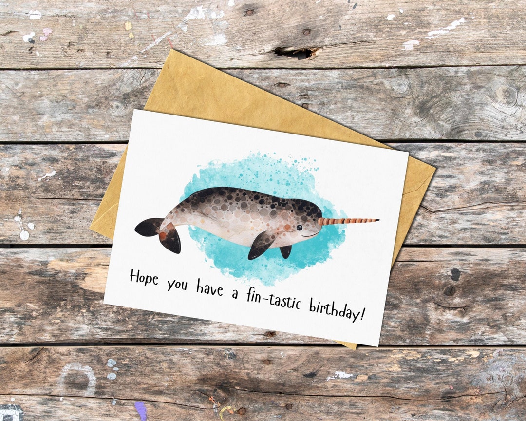 Narwhal Greeting Card for Birthday, Cute Birthday Card for Narwhal ...