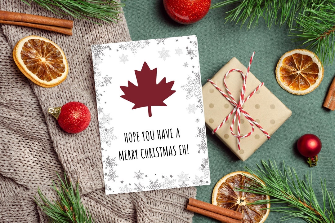 Canadian Christmas Card Happy Holidays Red Maple Leaf - Etsy Canada