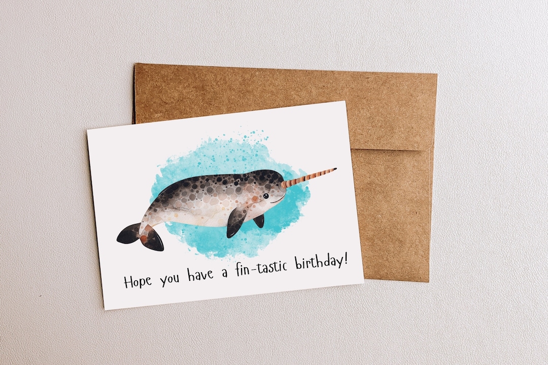 Narwhal Greeting Card for Birthday, Cute Birthday Card for Narwhal ...