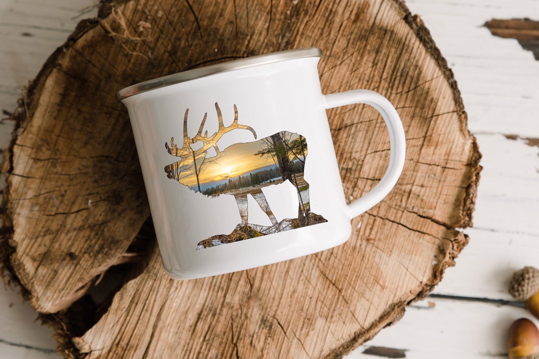 Elk Enamel Mug Forest Coffee Mug Elk Campfire Mug 12 Oz Animal Mug Gift ...