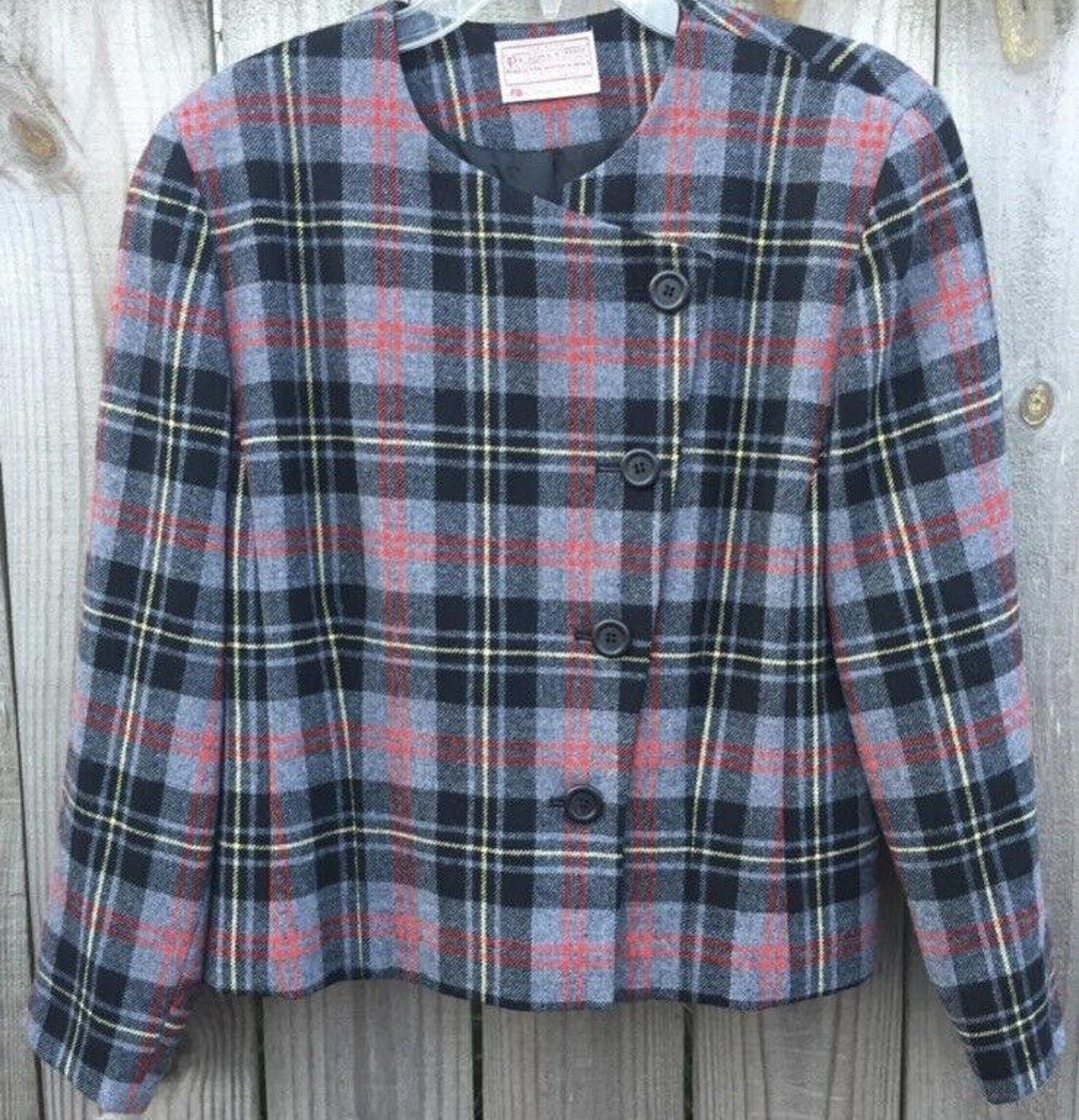 Vintage Pendleton Wool Blazer Jacket Gray Plaid Sz 12P - Etsy Sweden