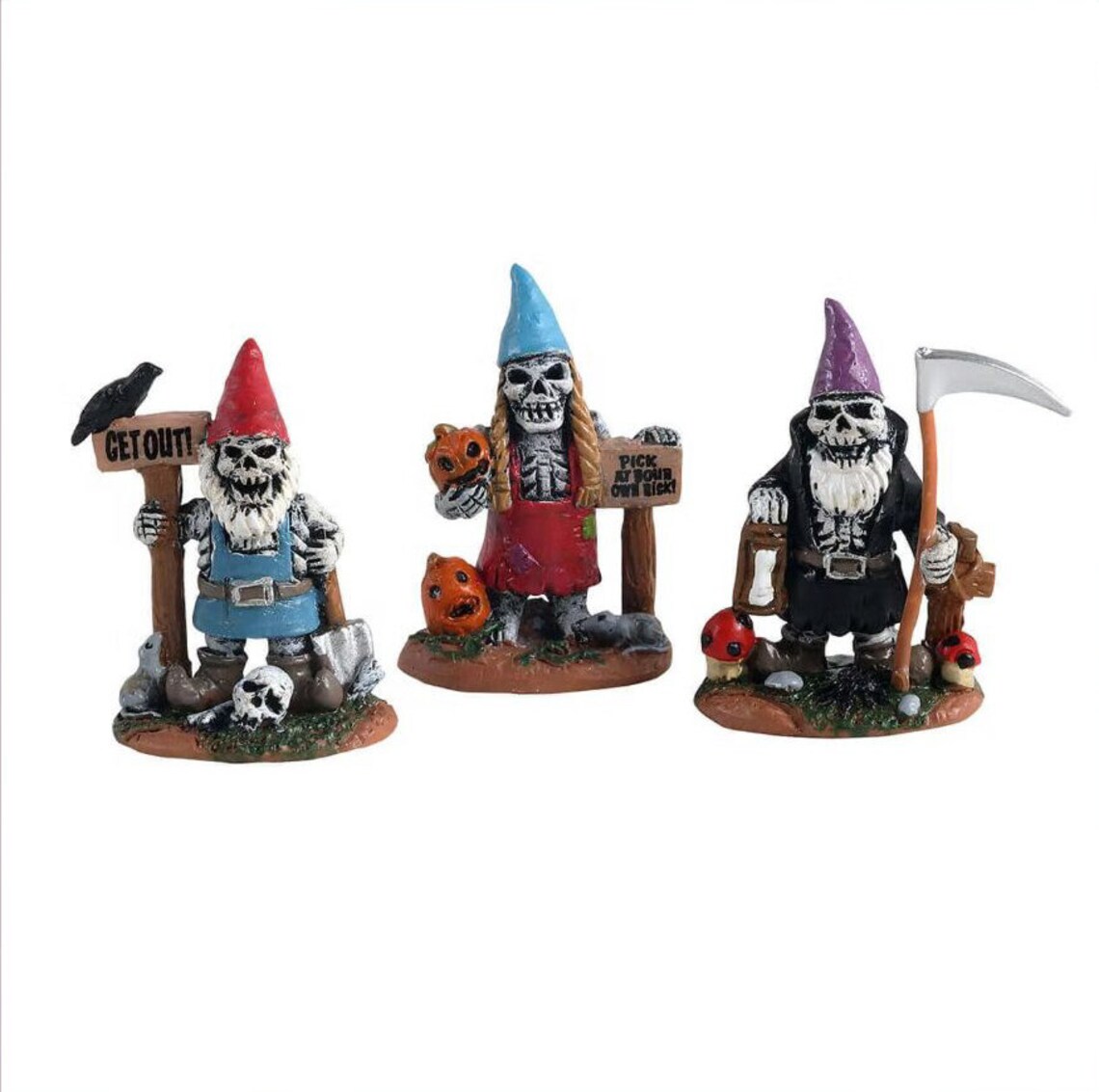 Lemax SKELETON GARDEN GNOMES # 14832 Halloween Spooky Town Village ...