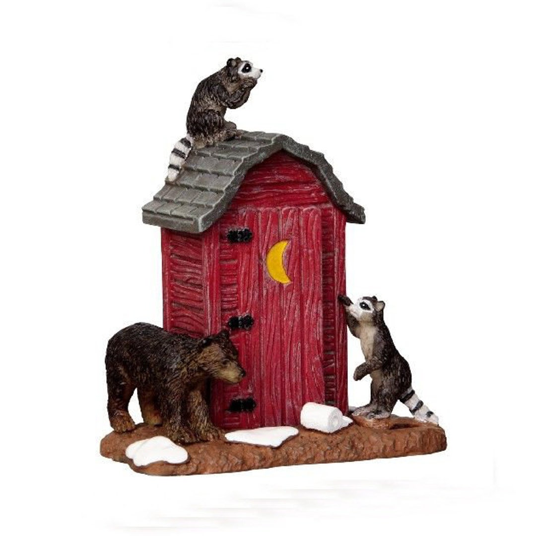 Lemax OUTHOUSE MARAUDERS Raccoons & Bear #24492 Vail Christmas Village ...