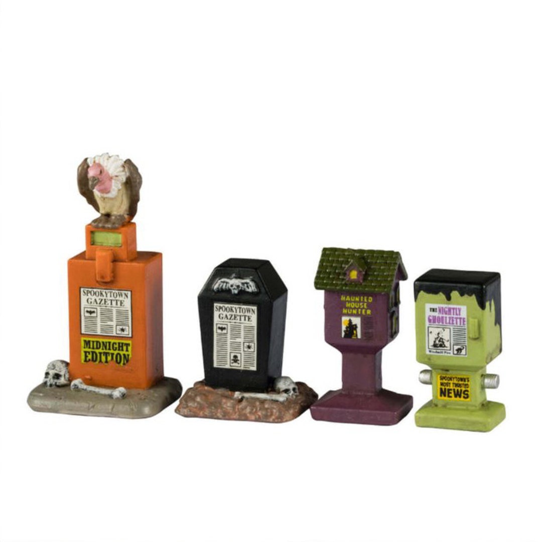 Lemax SPOOKYTOWN GAZETTE Set of 4 # 44316 Halloween Spooky Town Village ...