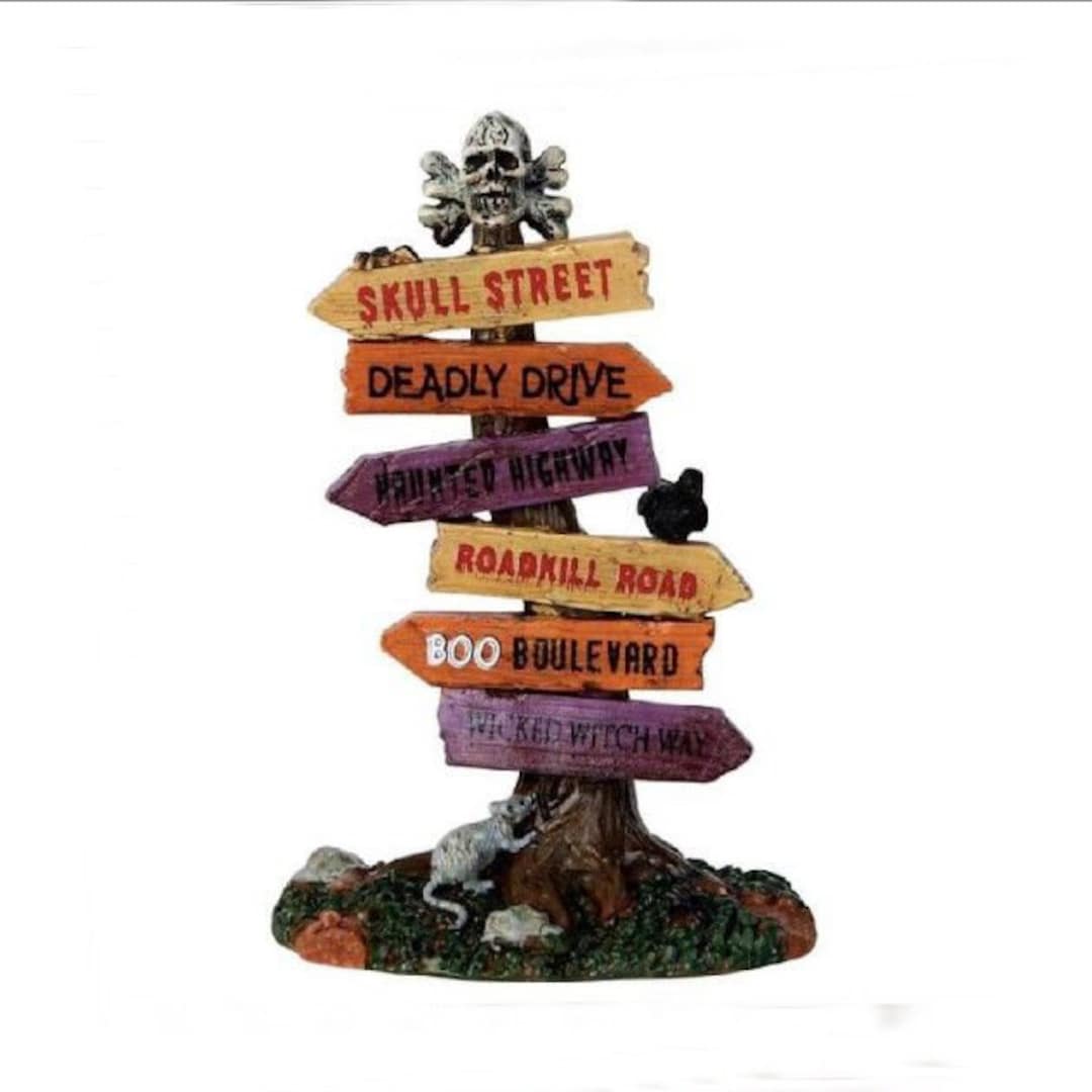 Lemax SCARY ROAD SIGNS # 64054 Halloween Spooky Town Village Accessory ...