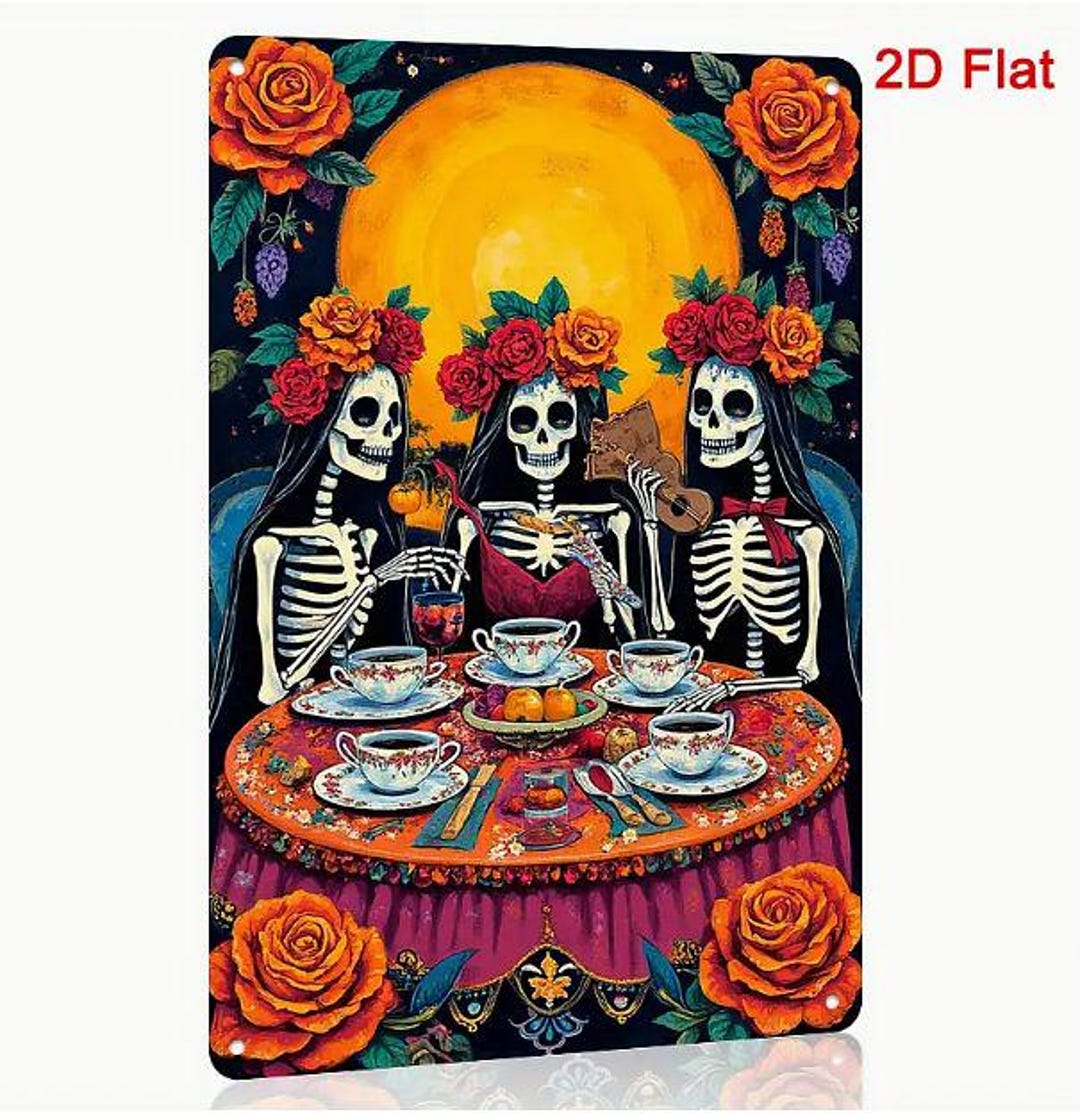 Day of the Dead TEA PARTY 12" Metal Sign Wall Decoration Halloween NEW ...