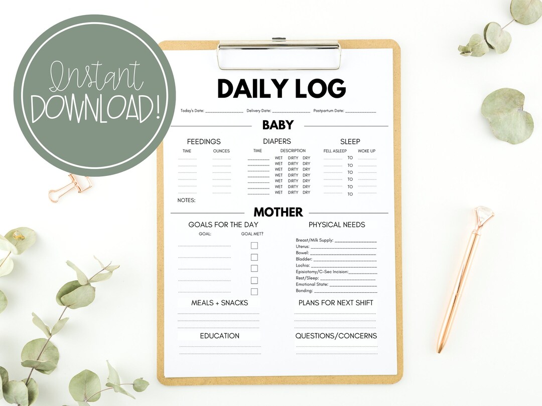 Baby and Mother Log Printable - Etsy