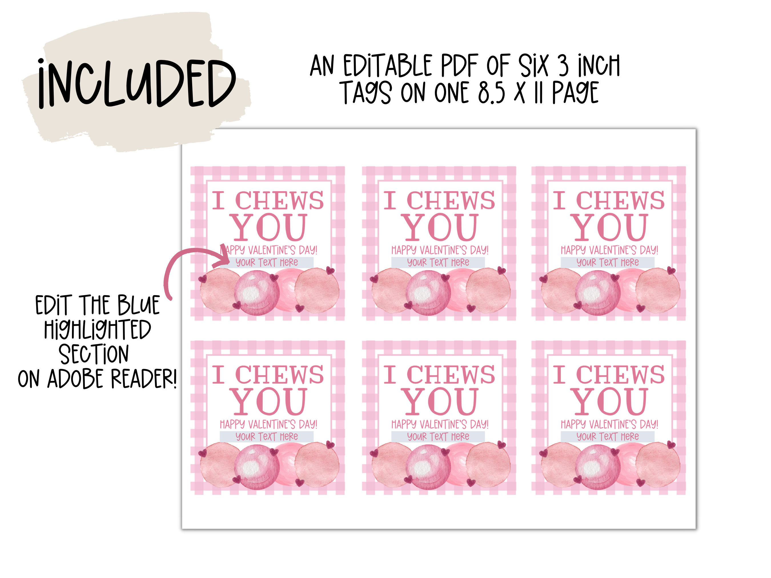 Printable Valentines Day Cards for Kids, Valentine Tags, I Chews You ...