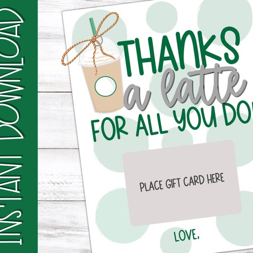 Starbucks Teacher Appreciation Tag Thanks a Latte Gift Card - Etsy