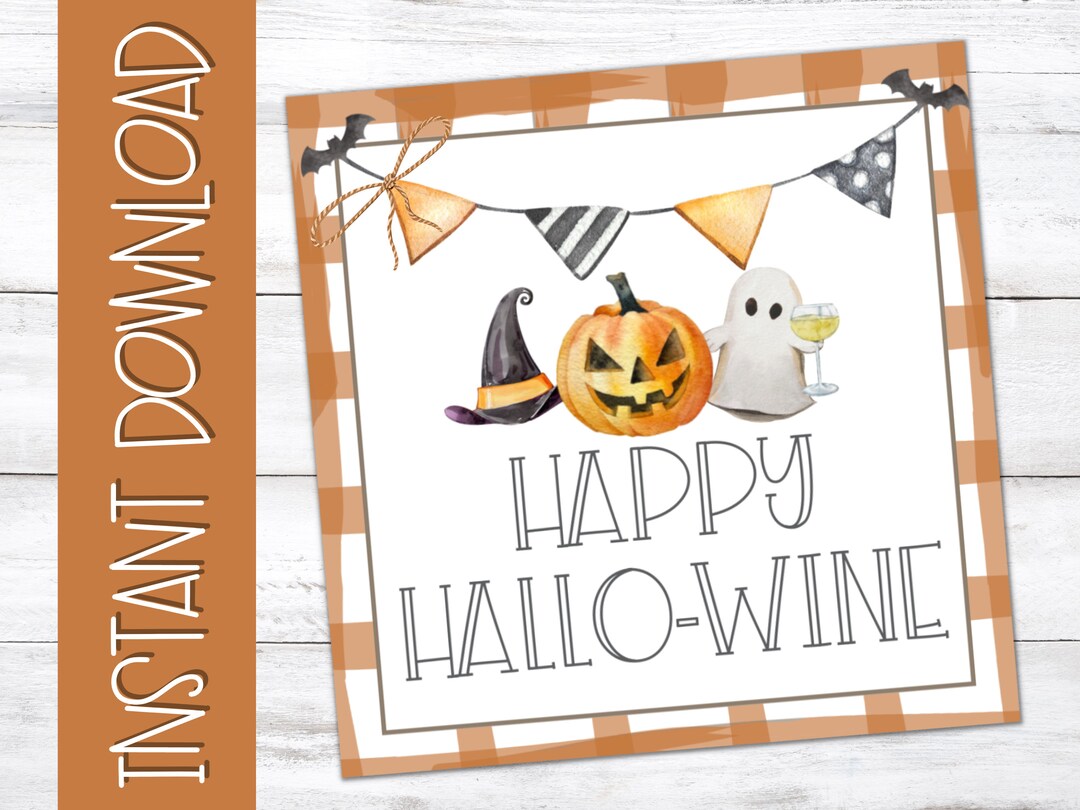 Happy Hallo-wine Halloween Gift Tag, Gingham Print (digital Download ...