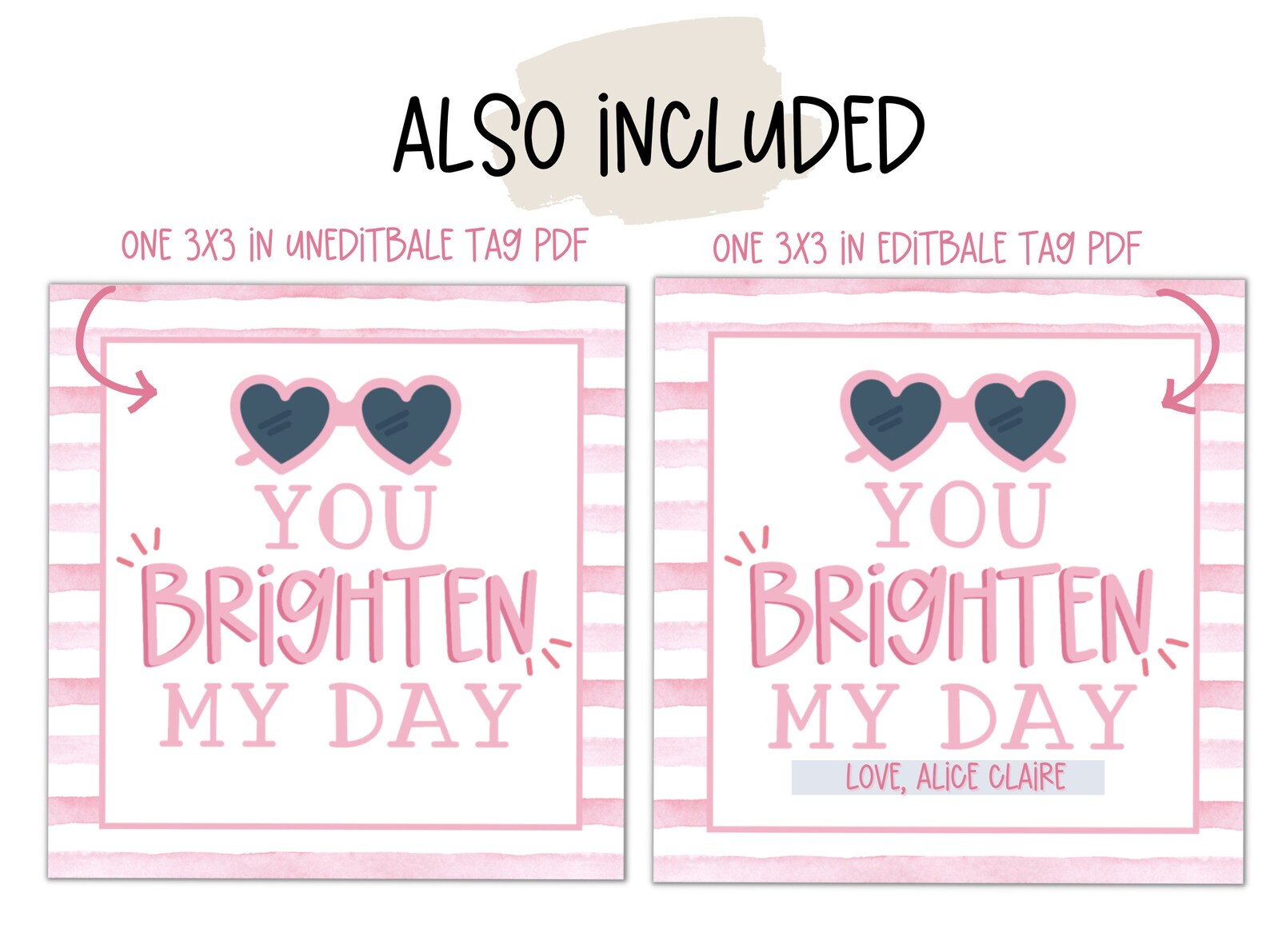 Printable Valentines Day Card for Kids, Valentine Tag, You Brighten My ...