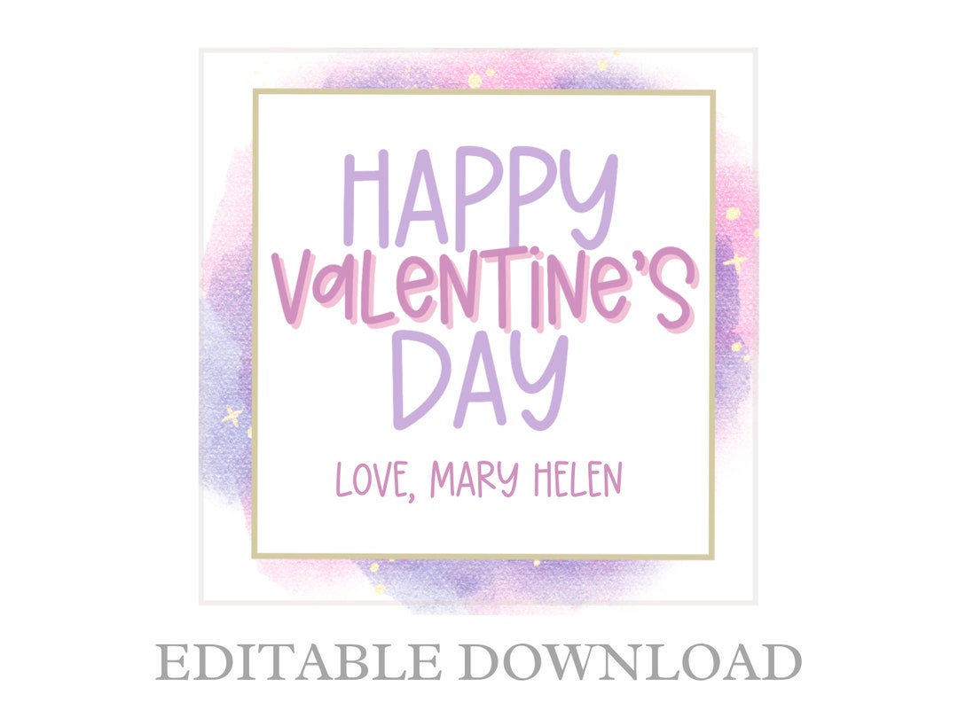 Printable Valentines Day Card for Kids, Valentine Tag, Pink and Purple ...