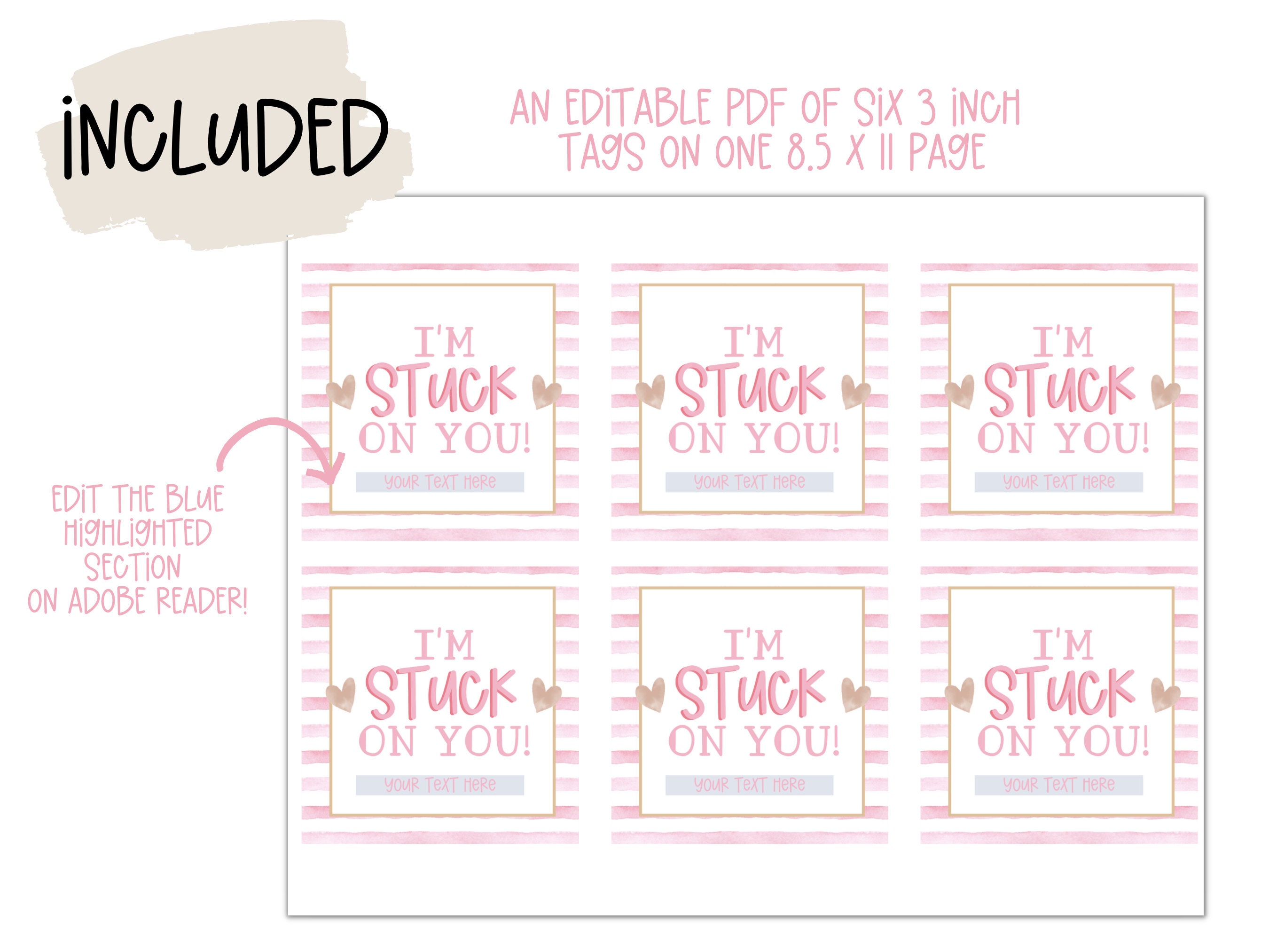 Printable Valentines Day Card for Kids, Valentine Tag, I'm Stuck on You ...