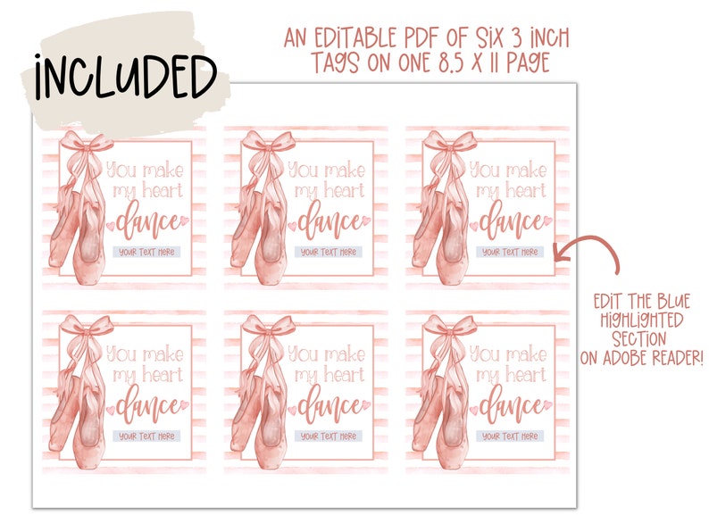 Ballet Valentine Card: Pink Dance Tag for Kids (PDF) - Etsy