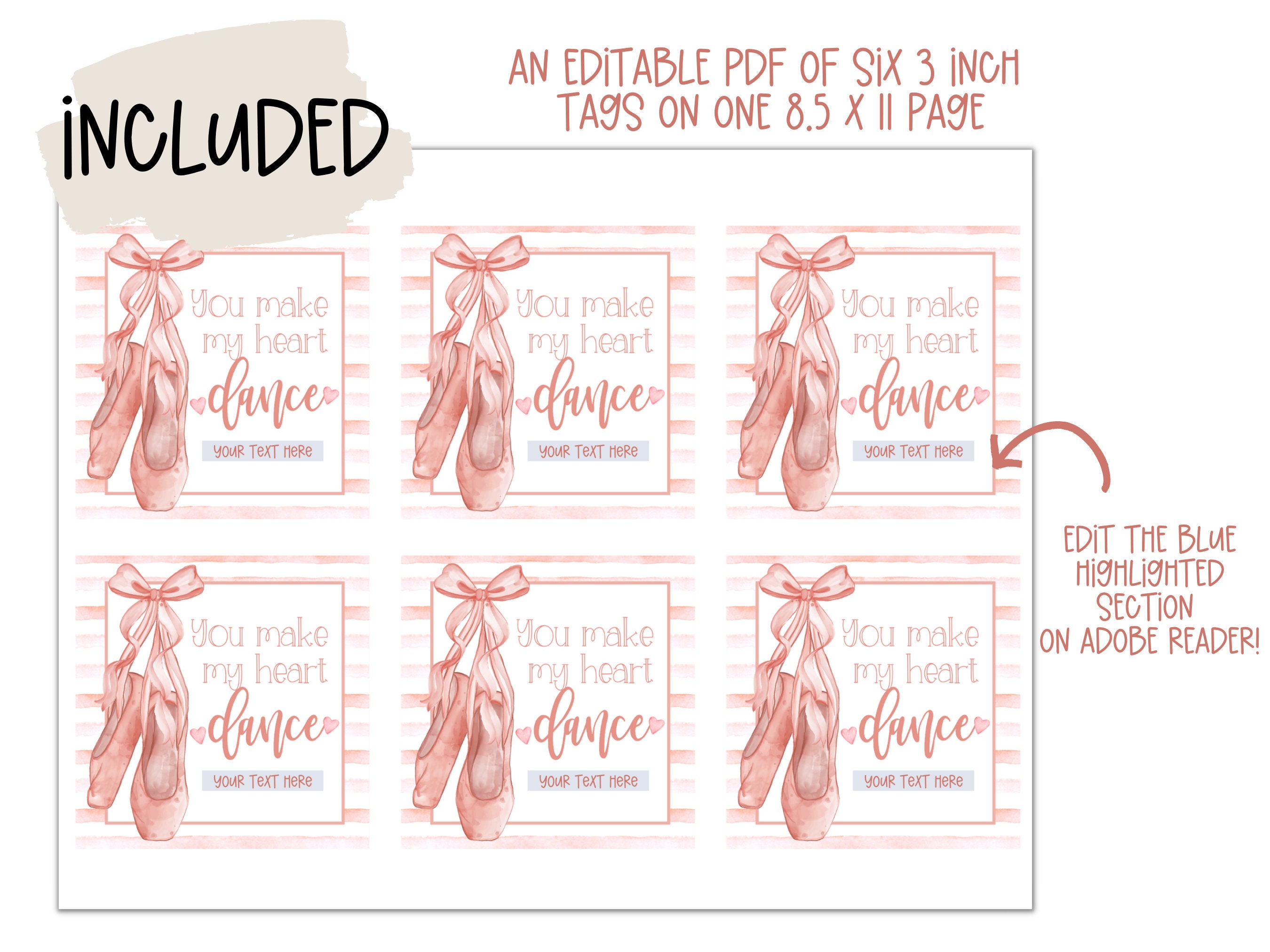 Ballet Valentine Card: Pink Dance Tag for Kids (PDF) - Etsy
