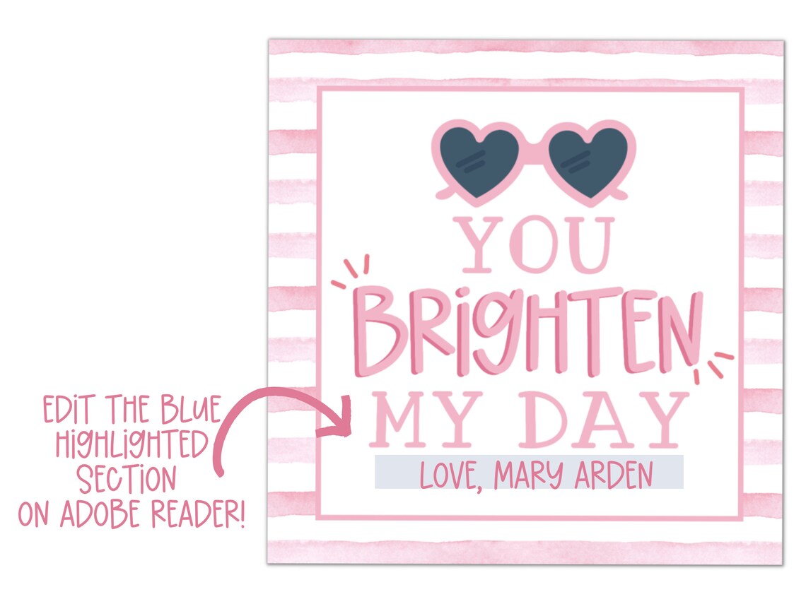 Printable Valentines Day Card for Kids, Valentine Tag, You Brighten My ...