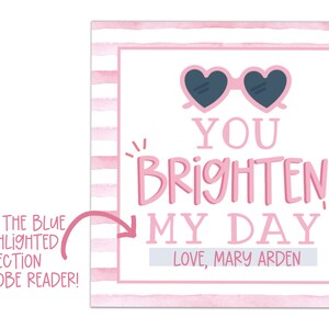 Printable Valentines Day Card for Kids, Valentine Tag, You Brighten My ...