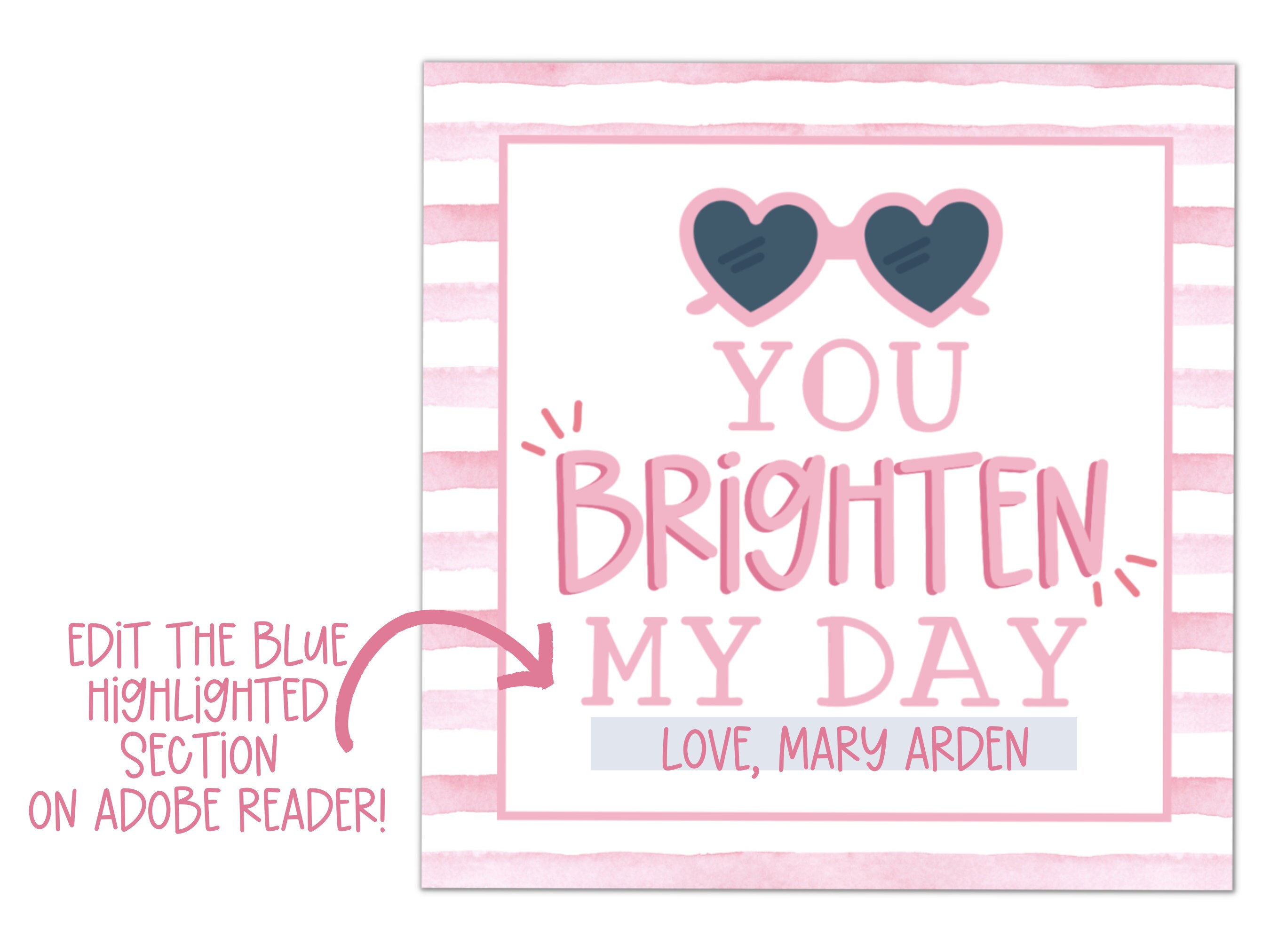 Printable Valentines Day Card for Kids, Valentine Tag, You Brighten My ...