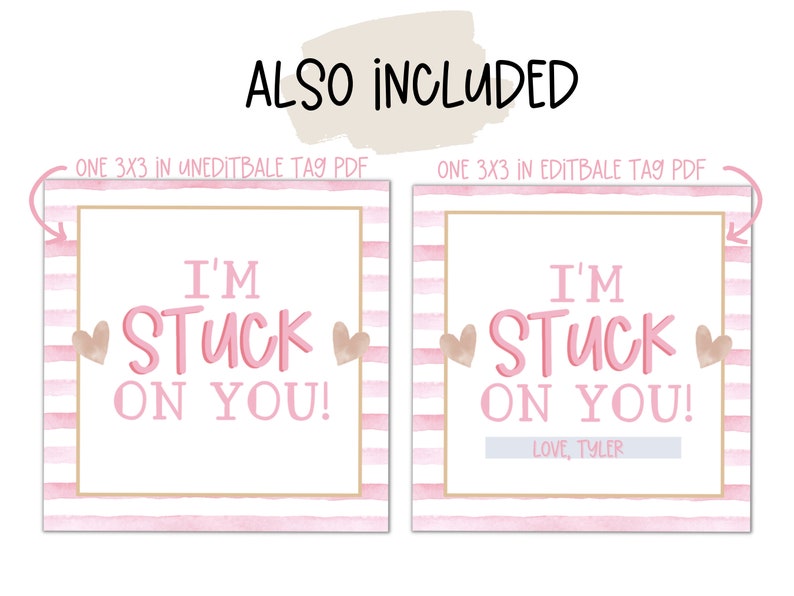 Printable Valentine Card for Kids: Pink Gingham 'stuck on You' Tag (PDF ...