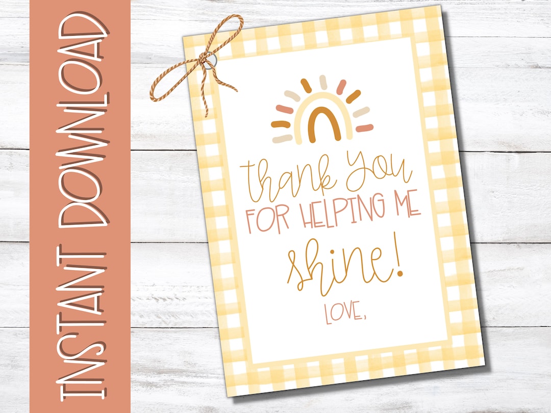 Teacher Appreciation Gift Tag: Printable Thank You Note (digital ...