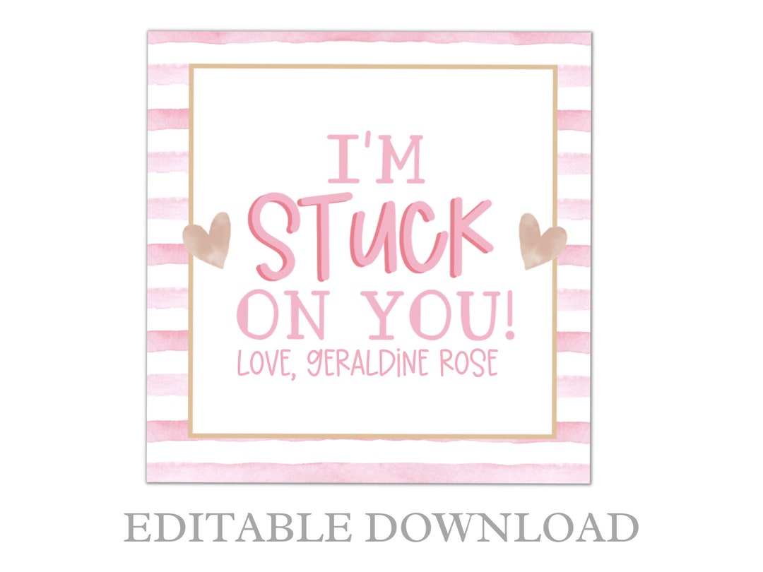 Printable Valentines Day Card for Kids, Valentine Tag, I'm Stuck on You ...