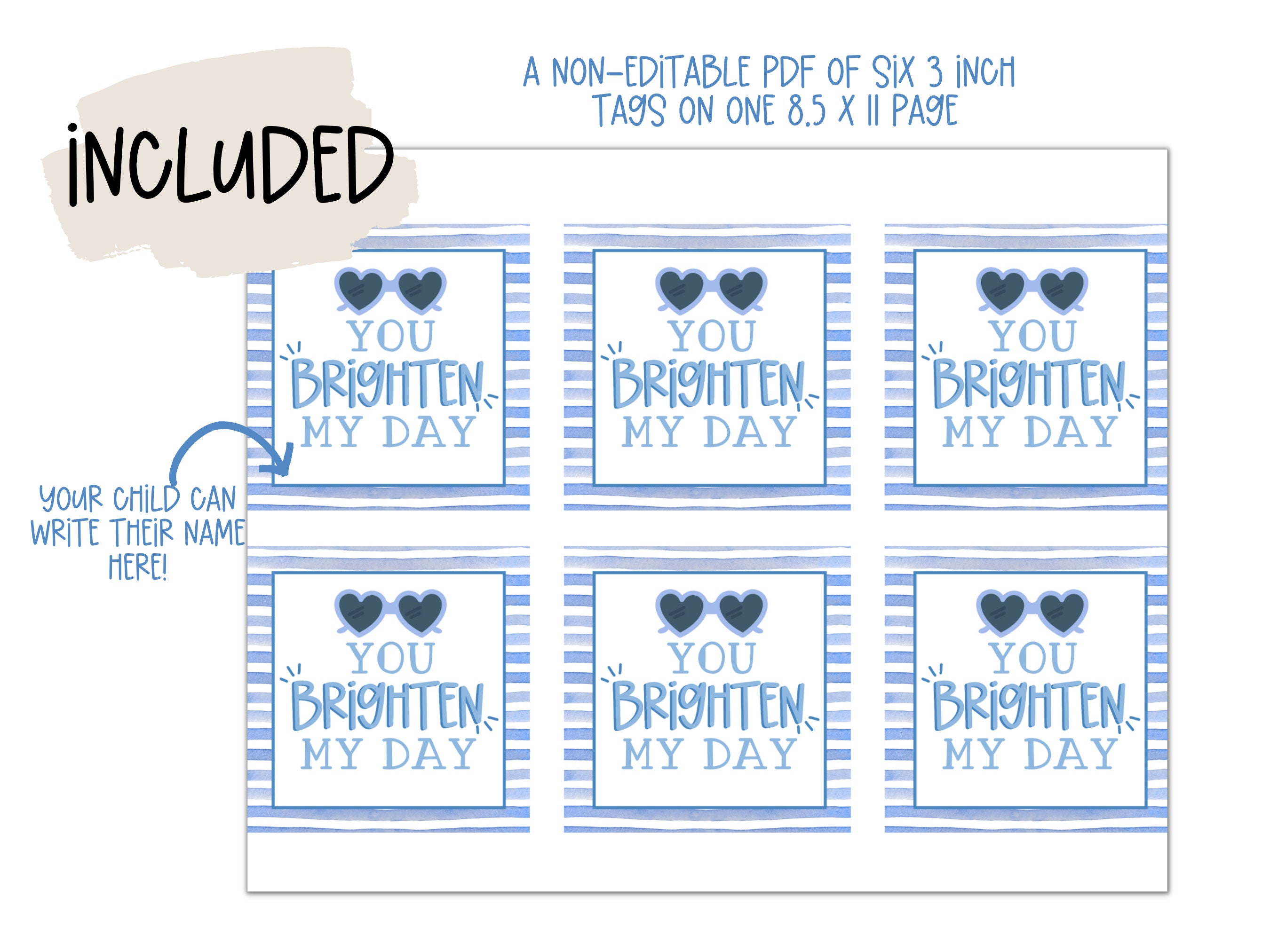Printable Valentines Day Card for Kids, Valentine Tag, You Brighten My ...