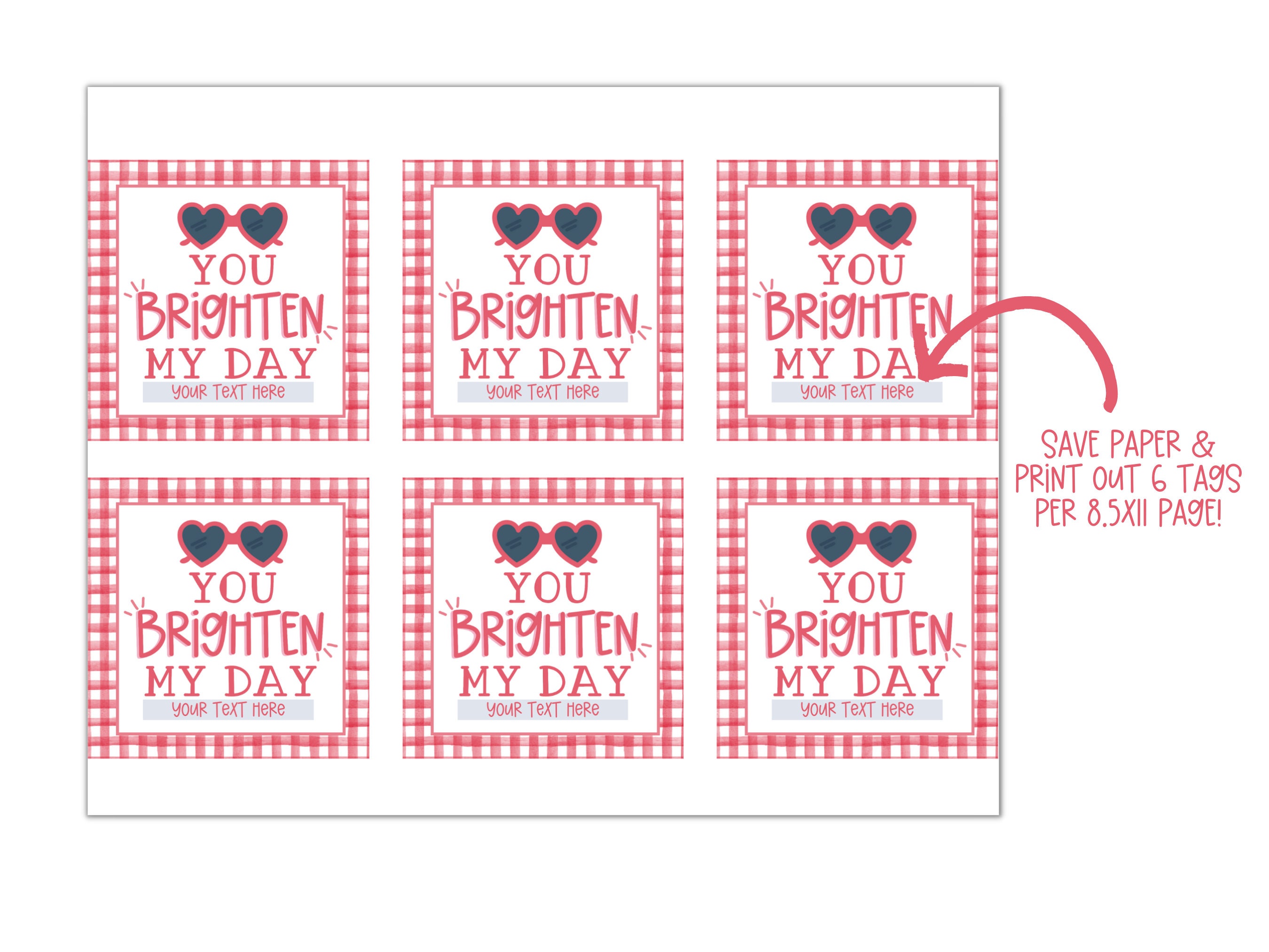 Printable Valentines Day Card for Kids, Valentine Tag, You Brighten My ...