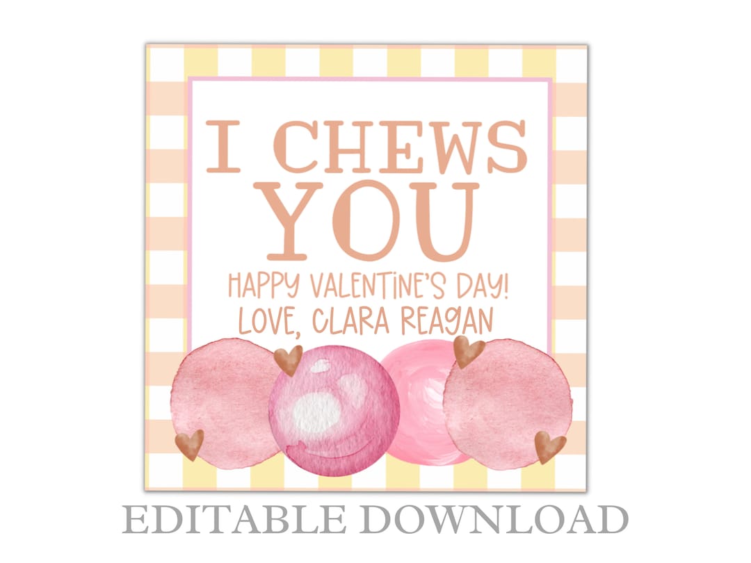 Printable 'I Chews You' Valentine Tags: Gingham Favor (PDF) - Etsy
