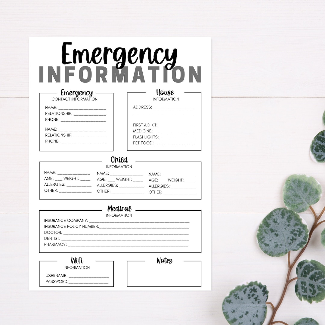 Emergency Information Sheet - Etsy