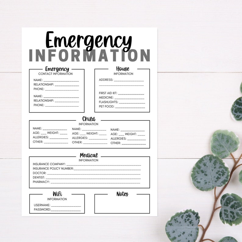 Emergency Information Sheet - Etsy