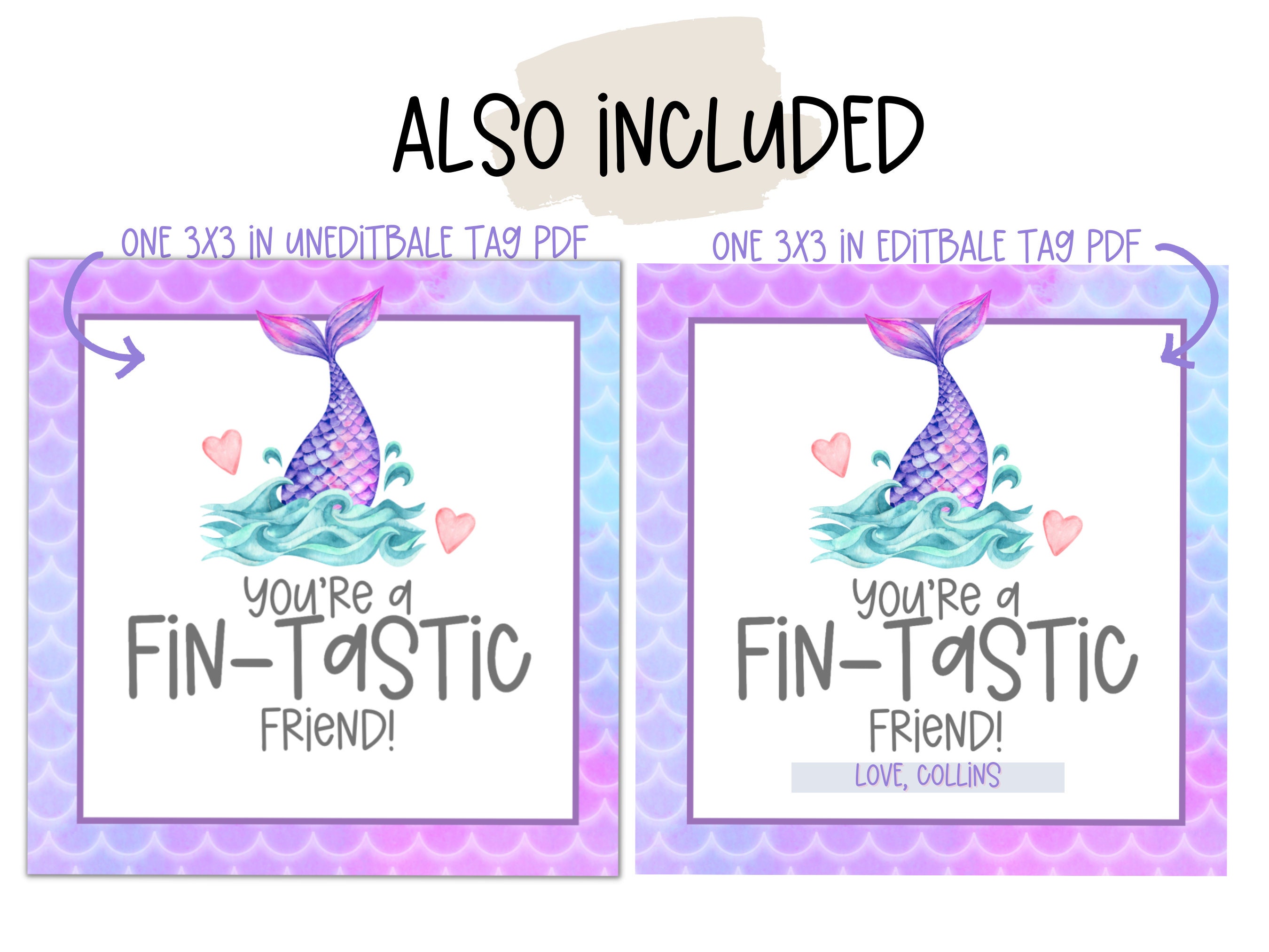 Mermaid Valentine Card: Fintastic Friend Tag (digital Download) - Etsy