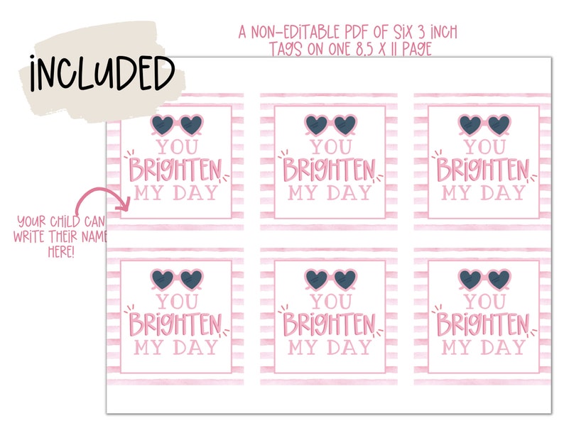 Printable Valentines Day Card for Kids, Valentine Tag, You Brighten My ...