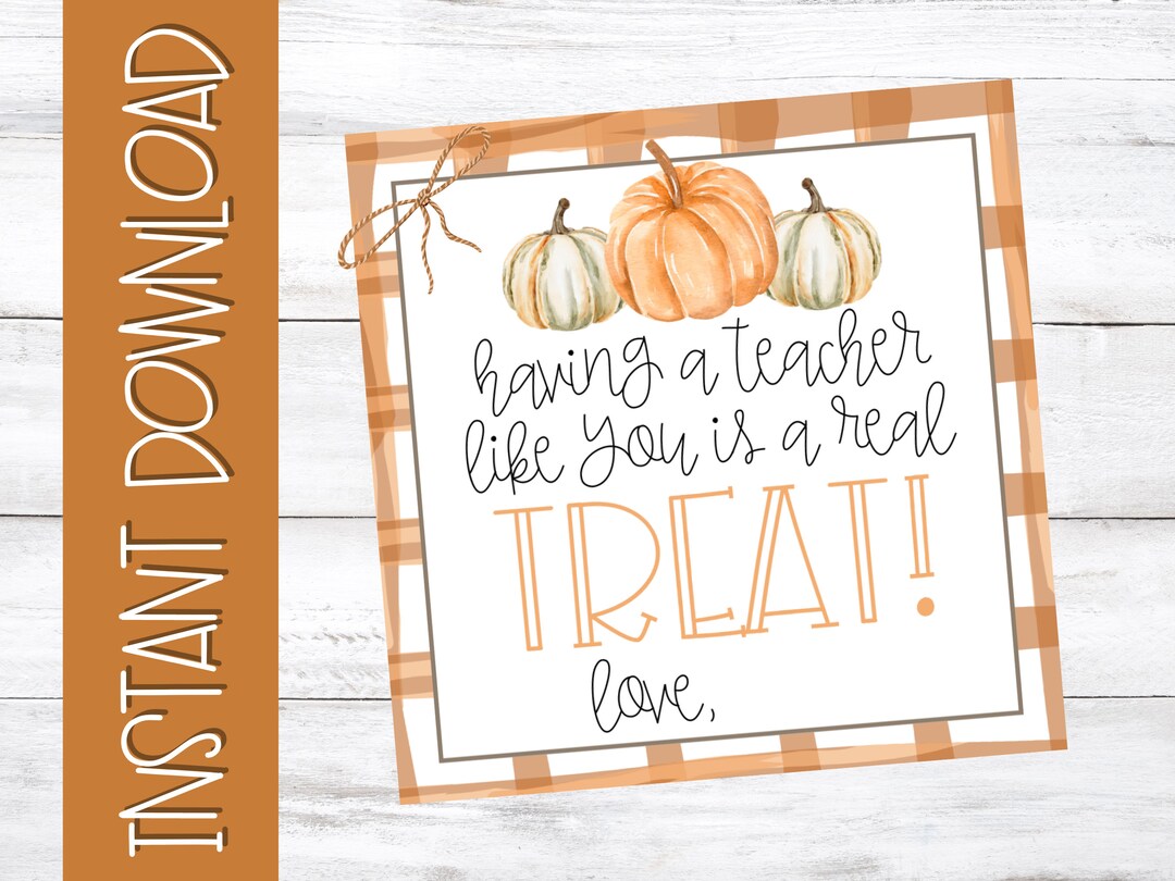 Teacher Halloween Treat Tag: Pumpkin Gingham Gift Tag (digital Download ...