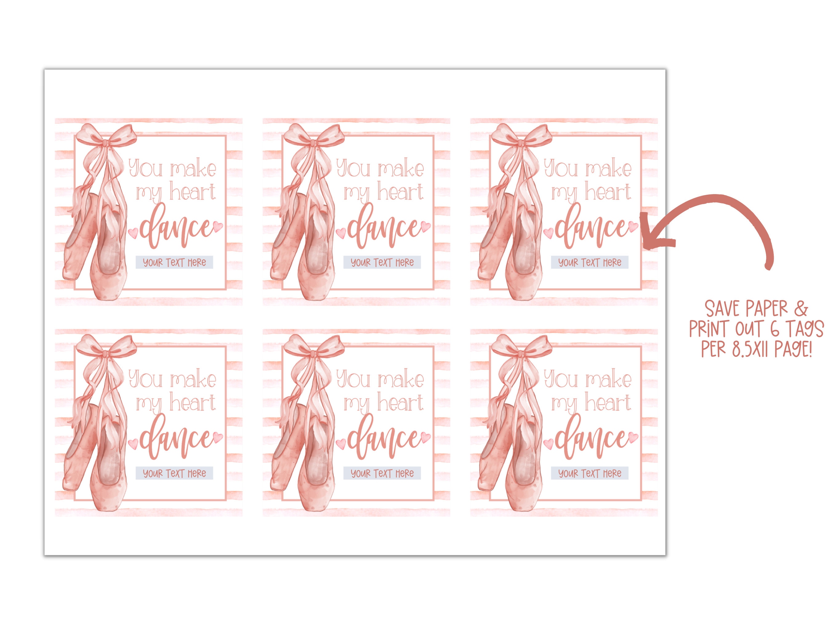 Ballet Valentine Card: Pink Dance Tag for Kids (PDF) - Etsy