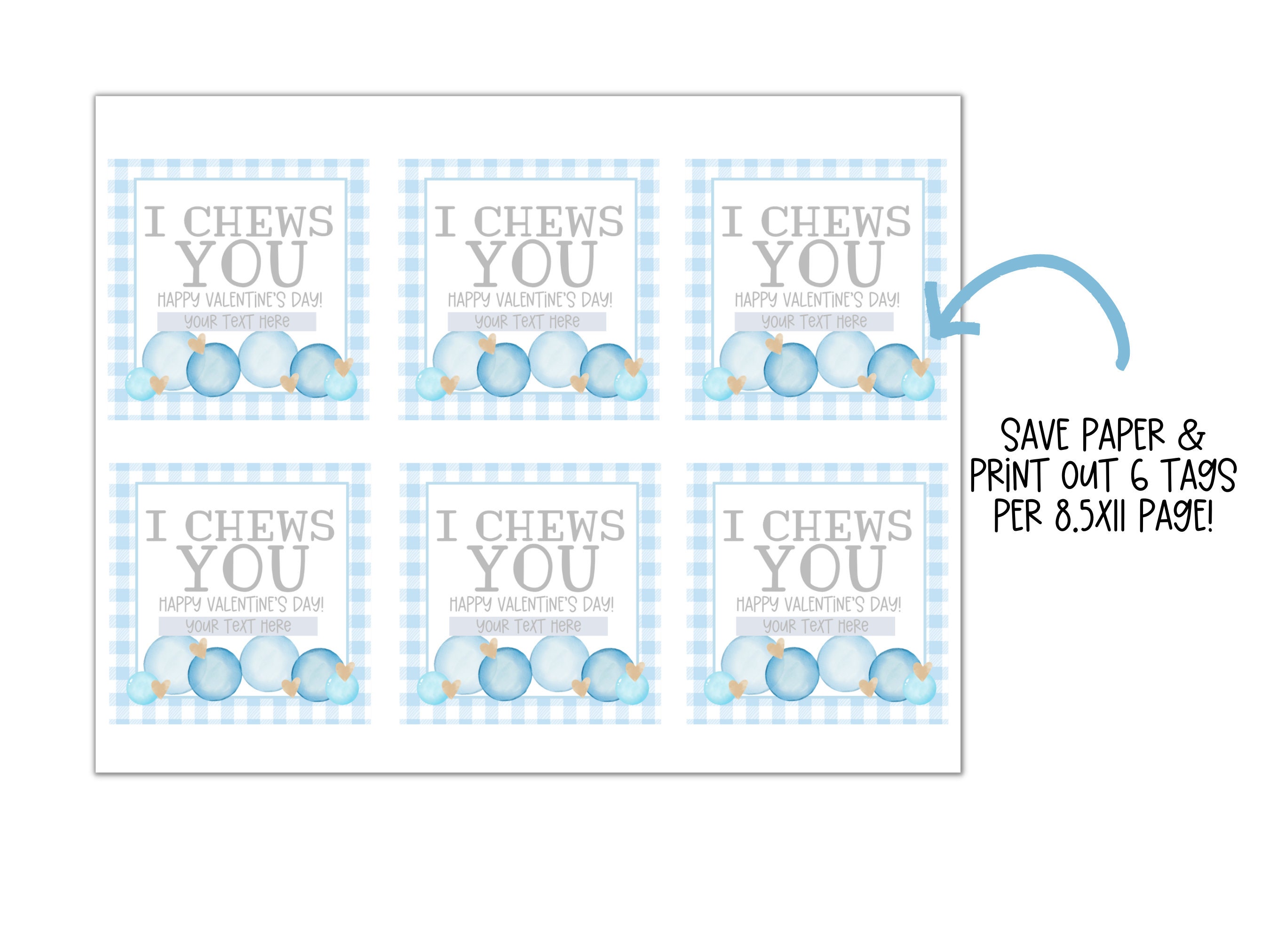 Printable Valentines Day Cards for Kids, Valentine Tags, I Chews You ...