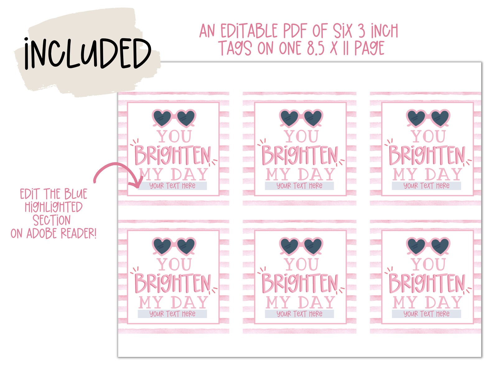 Printable Valentines Day Card for Kids, Valentine Tag, You Brighten My ...