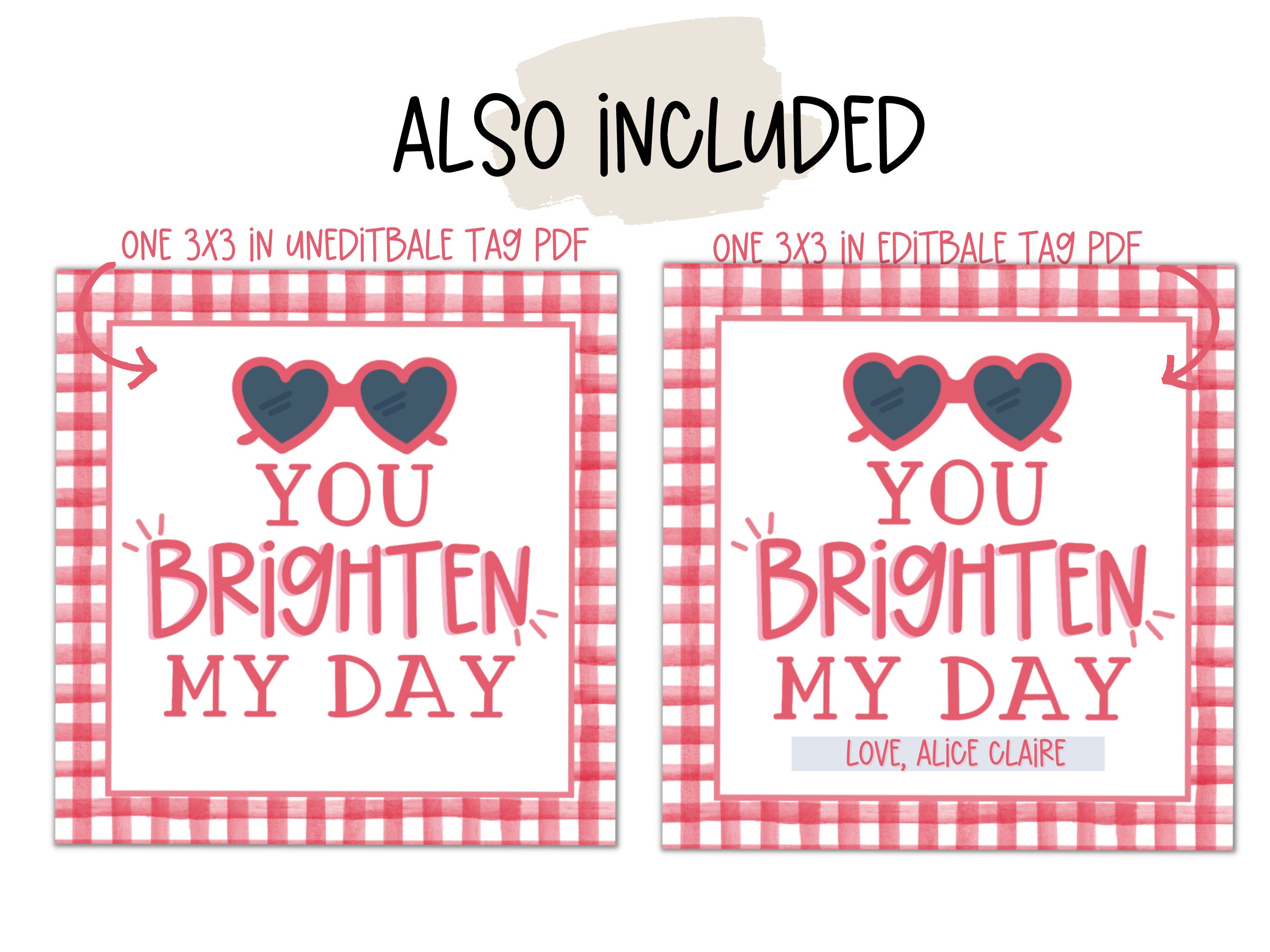 Printable Valentines Day Card for Kids, Valentine Tag, You Brighten My ...