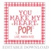 You Make My Heart Pop Valentine Tag: Red Gingham Card (digital Download ...