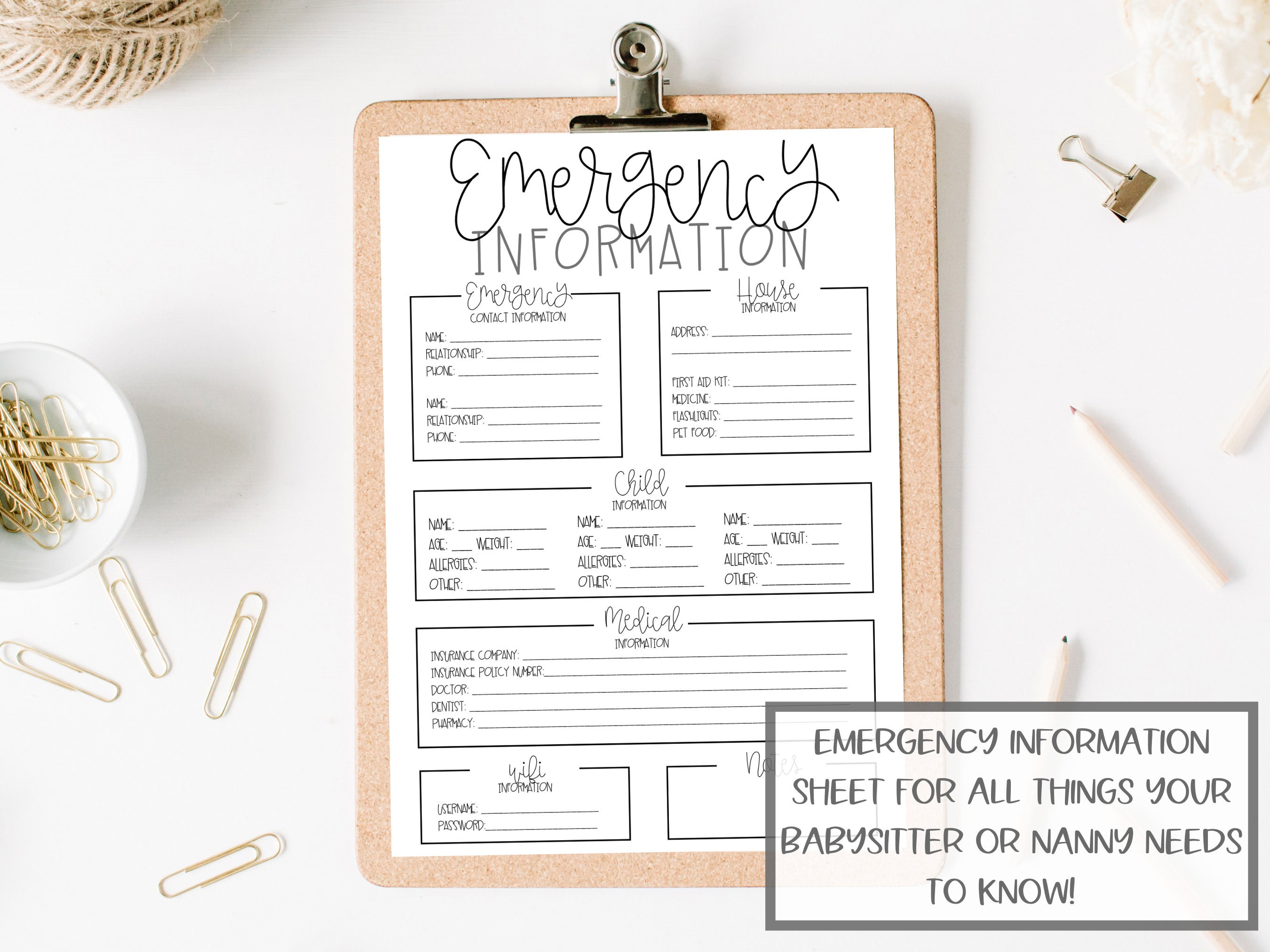 Emergency Information Sheet - Etsy