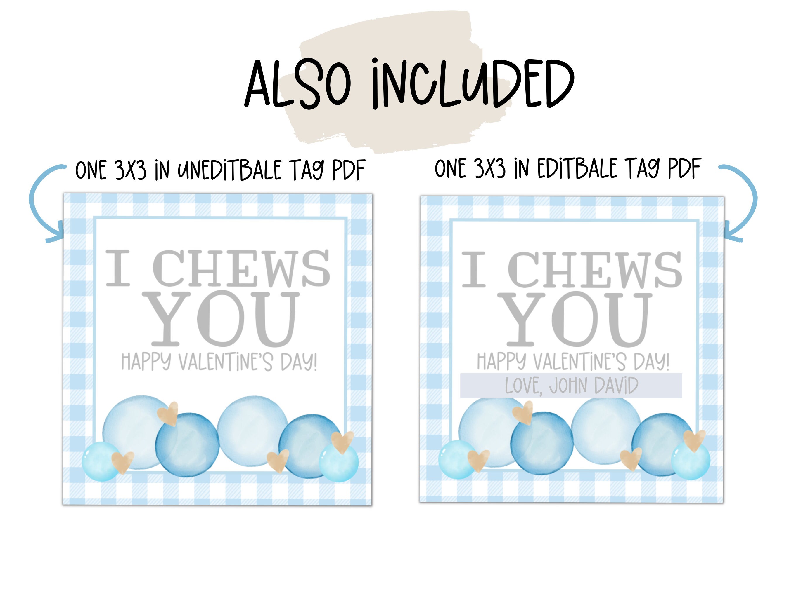 Printable Valentines Day Cards for Kids, Valentine Tags, I Chews You ...