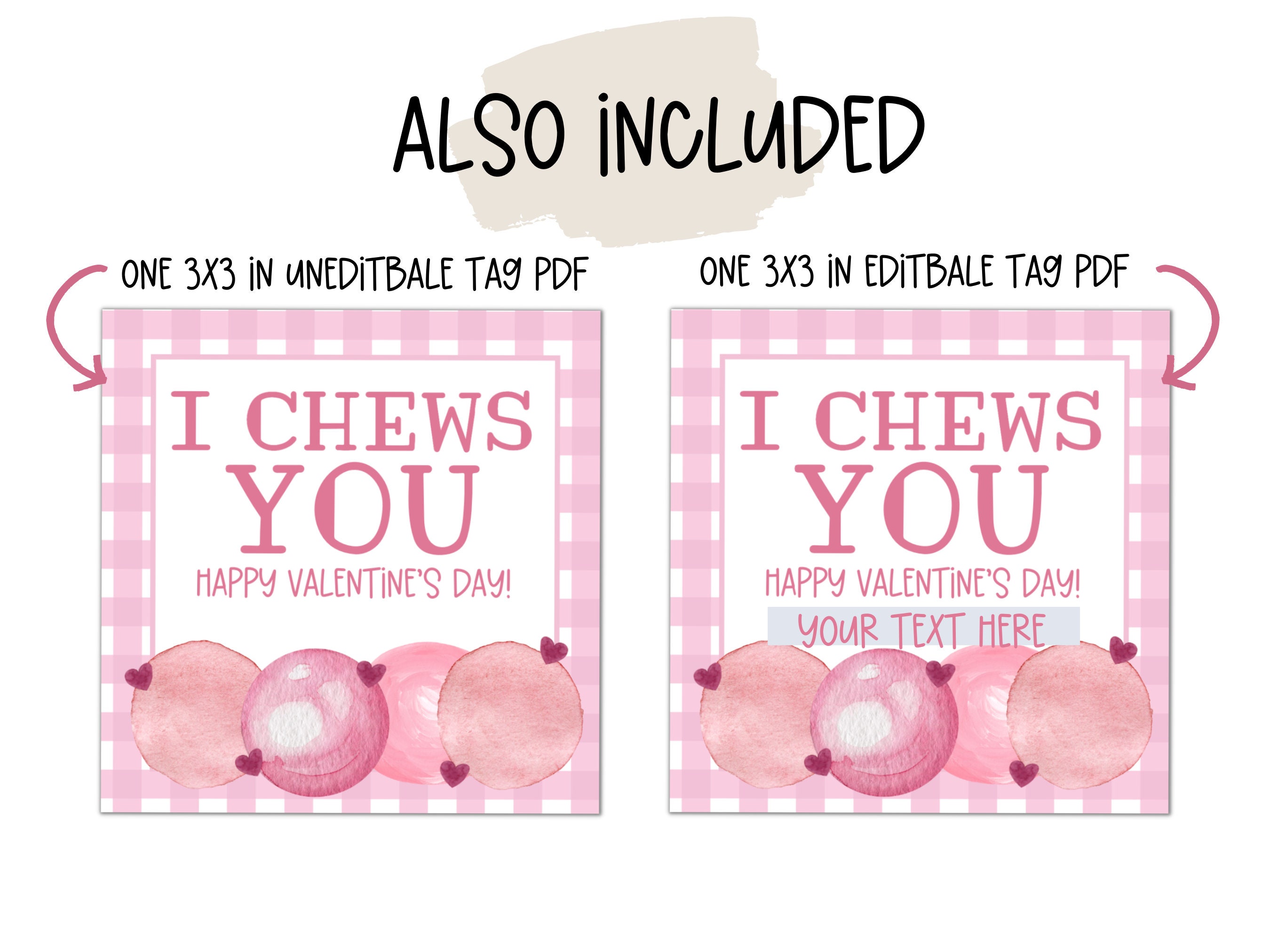 Printable Valentines Day Cards for Kids, Valentine Tags, I Chews You ...