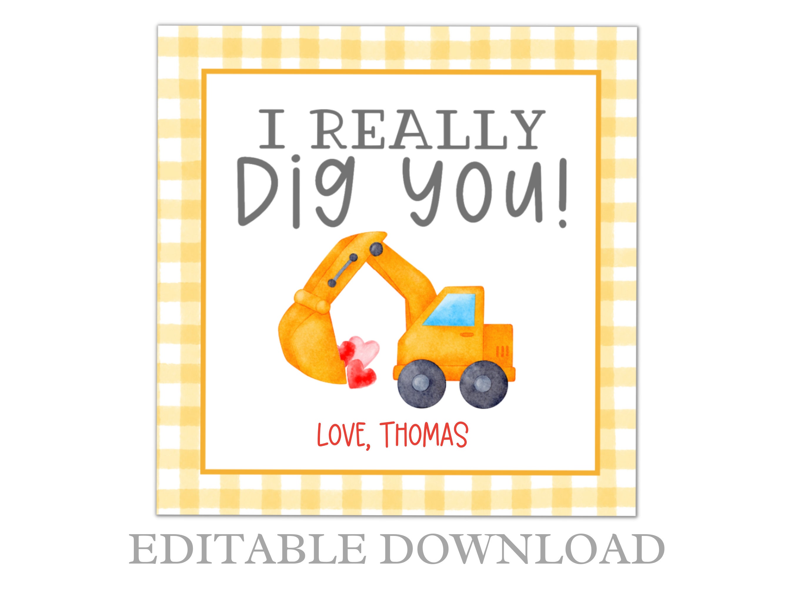 Printable Valentines Day Card for Kids, Valentine Tag, I Really Dig You ...
