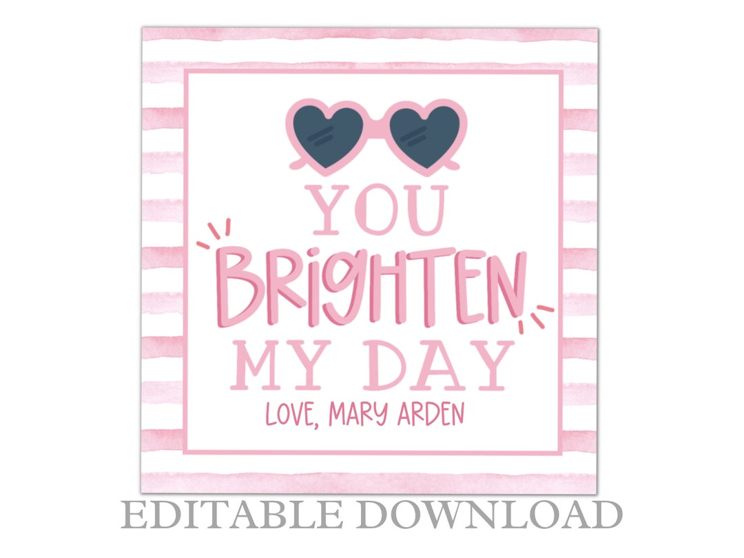 Printable Valentines Day Card for Kids, Valentine Tag, You Brighten My ...