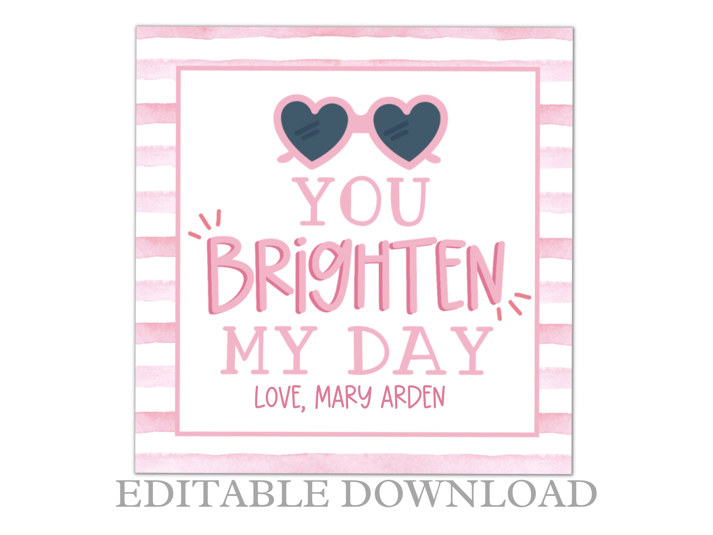 Printable Valentines Day Card for Kids, Valentine Tag, You Brighten My ...