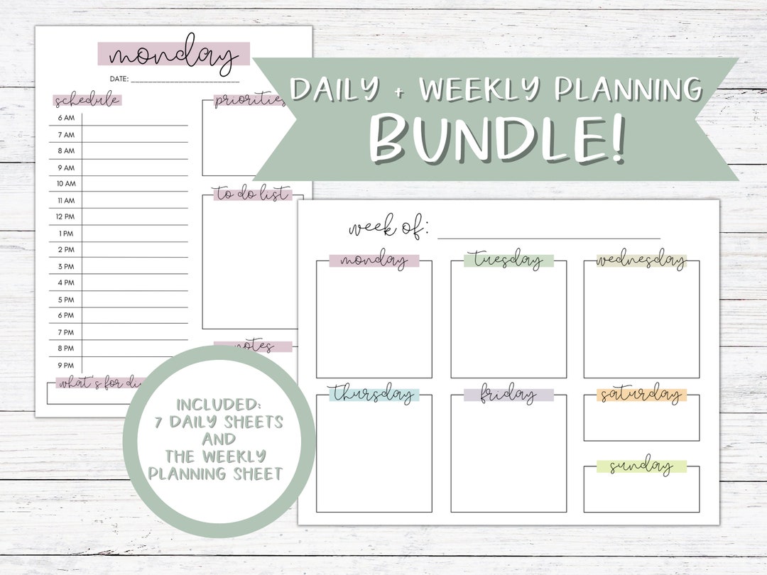 Weekly and Daily Planning Sheet Bundle - Etsy