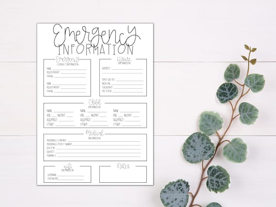 Emergency Information Sheet - Etsy
