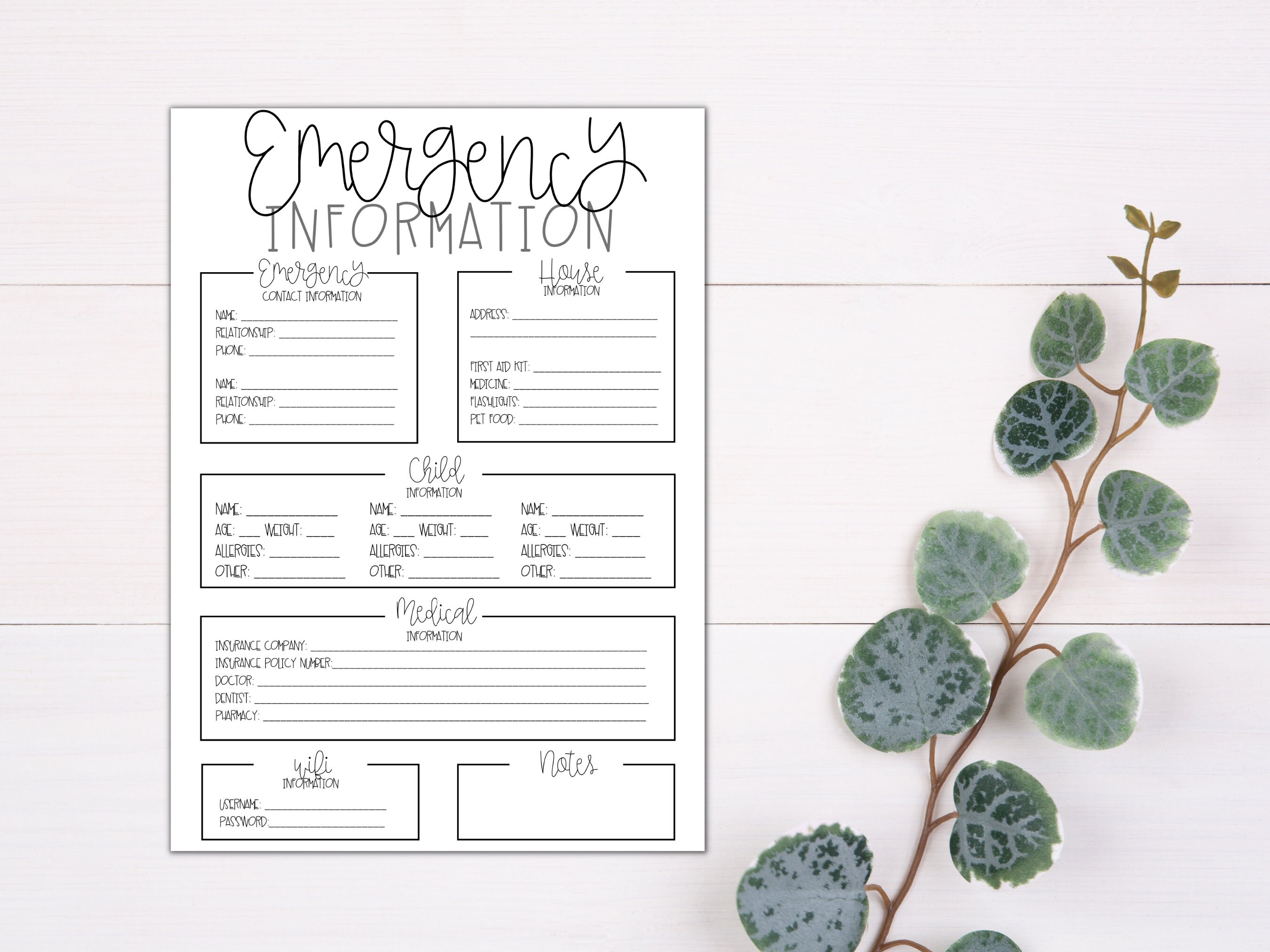 Emergency Information Sheet - Etsy