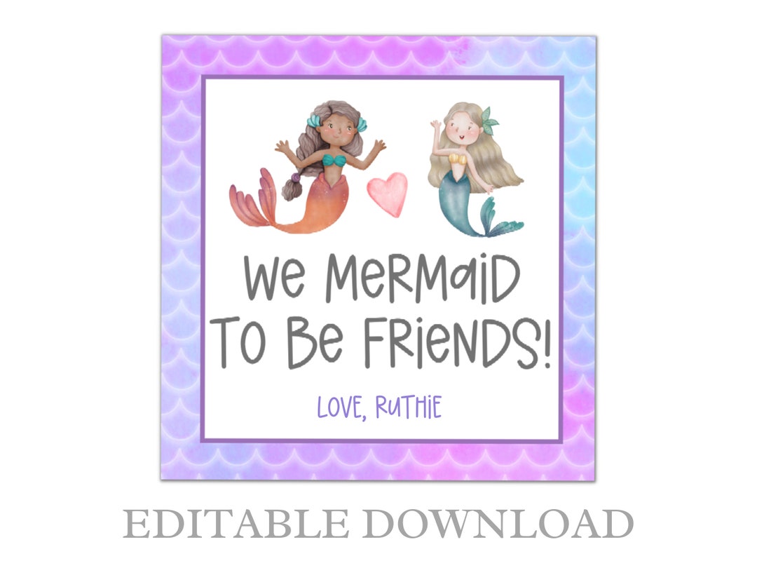 Printable Valentines Day Card for Kids, Valentine Tag, Mermaid ...
